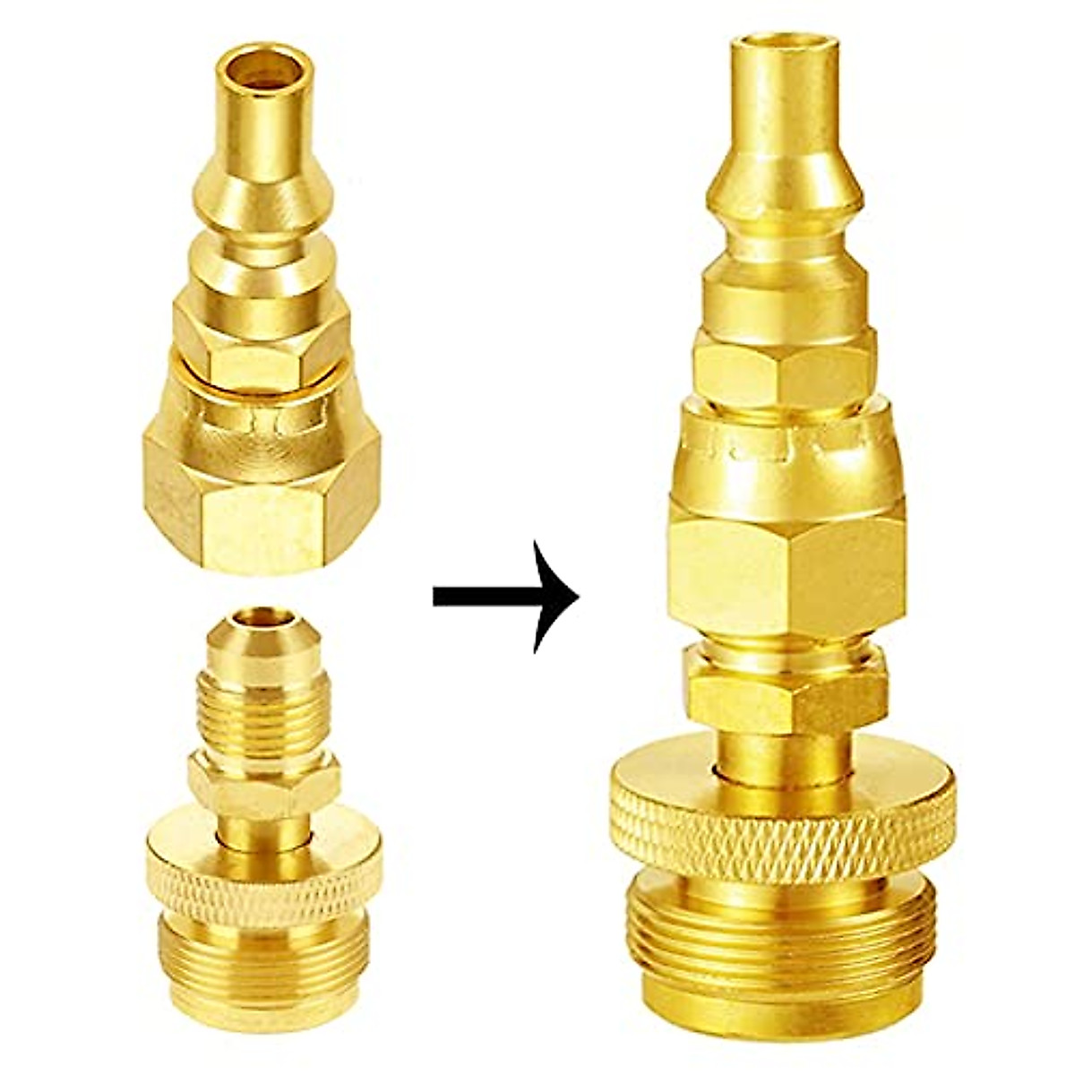 Joywayus 1LB Propane Disposal Adapter Fitting with 1/4" Quick Connect Disconnect Plug Convert and 3/8" Flare Male to 1"-20 Male Throwaway Cylinder Thread