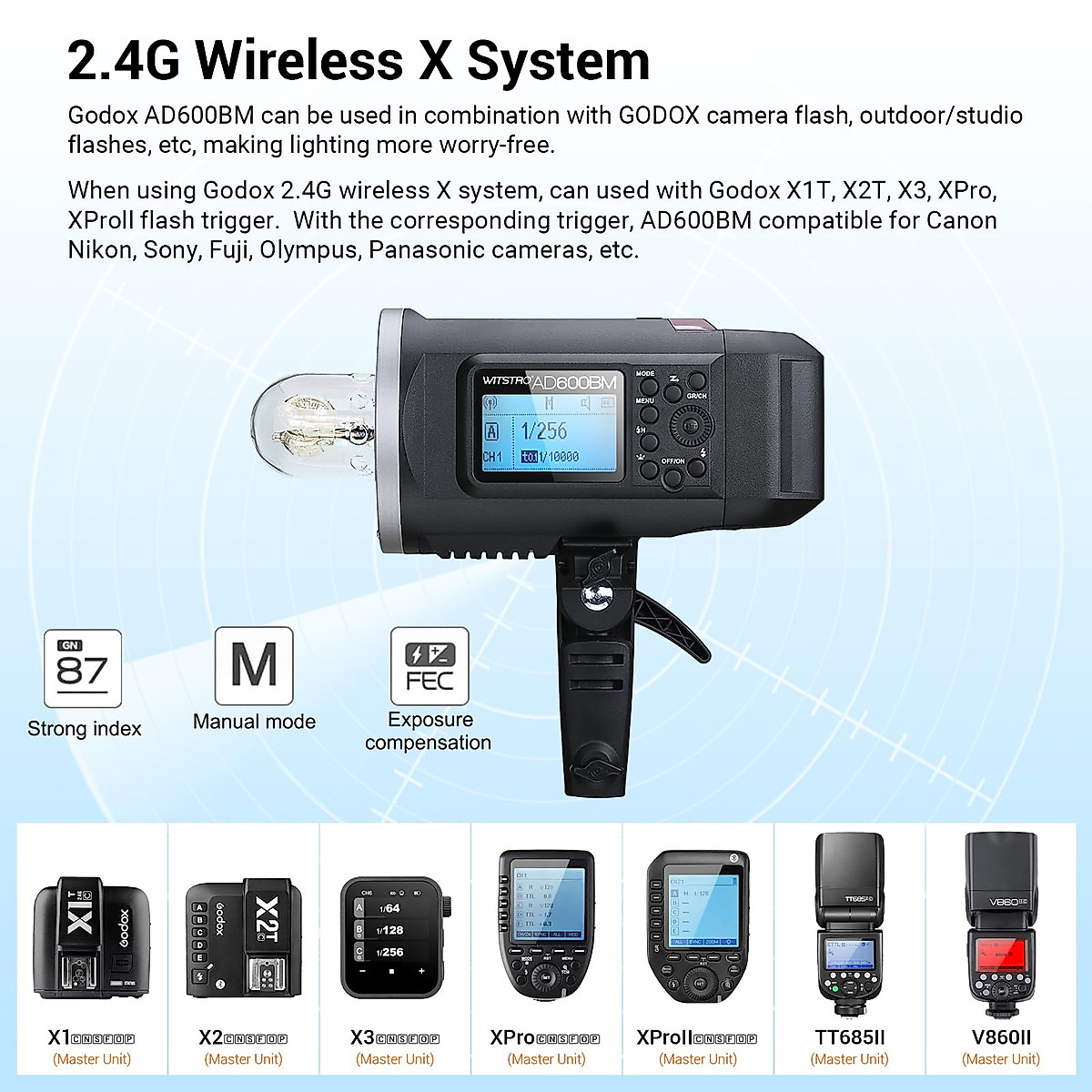 Godox AD600BM Outdoor Flash Strobe Light, 600Ws Bowens Mount Flash Monolight, 2.4G Wireless X System, GN87 1/8000 HSS Portable Lamp, with Godox AD-R6 Standard Reflector, 80cmX80cm /32"X32"Softbox