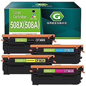 GREENBOX Compatible 508X Toner Cartridge Replacement for HP 508X 508A CF360X CF361X CF362X CF363X for Color Enterprise M553dn M553x M553n M552dn M553 M577 M577Z M577dn M577f M577c (4-Pack, High-Yield)