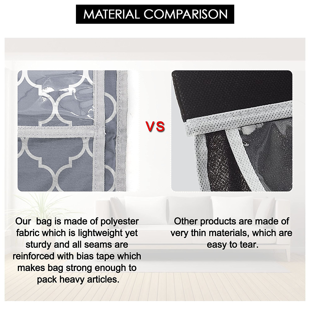 BeeGreen Purse Organizer for Cloest Handbag Storage Bag Hanging Purse Holder with 8 Clear Pockets & 2 Swivel Hooks, Grey with White, 16" x 10" x1.3" for Women