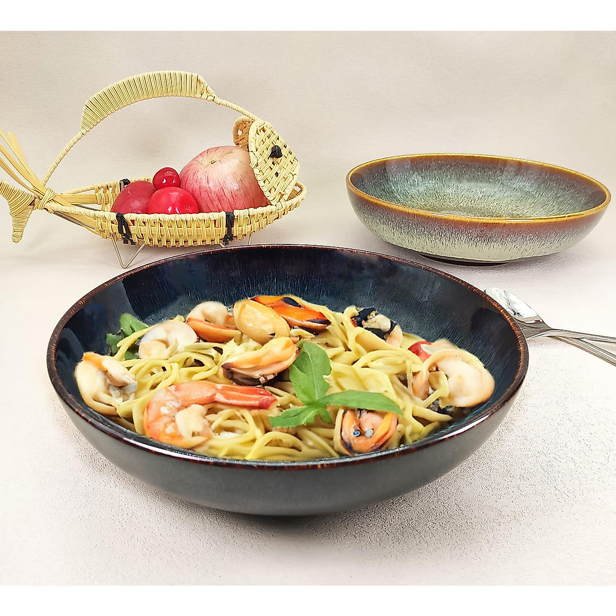 jinsongdafa Soup bowl Soup plate Large Pasta Bowls 56 ounce, Set of 2, Serving,Salad,Dinner,deep Plate/Wide Bowl,Microwave, Oven, Dishwasher Safe Kitchen Dinnerware,Modern Porcelain Dishes 10 inch