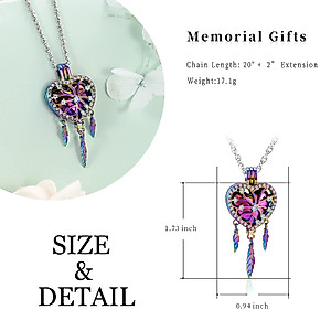 shajwo Dream Catcher Urn Necklace Heart Cremation Jewelry for Ashes for Women Men Angel Wing Flower Memorial Hollow Pendant,Full Rainbow