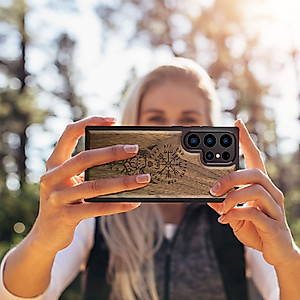 Carveit Wood Case for Galaxy S23 Ultra Case 2023 [Natural Wood & Black Soft TPU] Shockproof Protective Cover Unique & Classy Wooden Case Compatible with Samsung S23 Ultra (Viking Compass-Walnut)