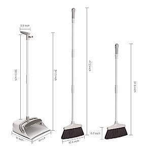 CQT Broom and Dustpan Set with Handle, Brush and Dustpan Set for Home Kitchen Cleaner Floor Sweeping Upright Stand Up Dust pan Cleans Combo (Brown)