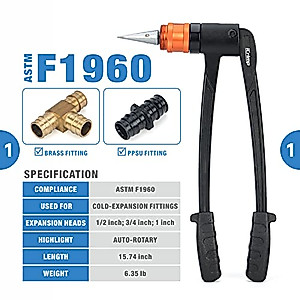 iCrimp PEX Expansion Tool Kit, Sized 1/2 inch, 3/4 inch, 1 inch, Auto Rotation Expander Tool with Pex-A Tubing Installed for Uponor Wirsbo ProPEX, PowerPEX Expansion Ring