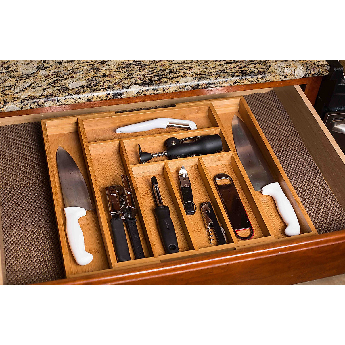 BirdRock Home Bamboo Expandable Utility Drawer Organizer – Utensil Silverware – Spoon Knife Fork – 17.5 Inch – Large – Natural Wood – Tray – Adjustable Kitchen Organization