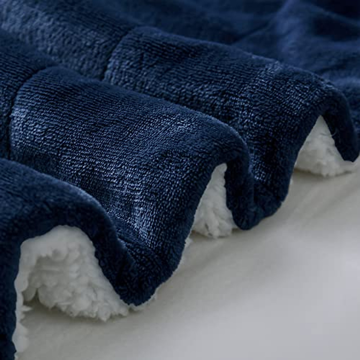BEDELITE Sherpa Fleece Blanket Navy Blue Throw Blanket for Couch & Bed- 480GSM Thick Warm Winter Blankets, Super Soft & Cozy Fuzzy Blanket (50" X 60")