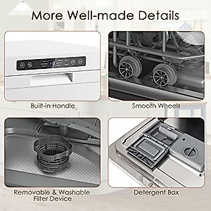 COSTWAY Countertop Dishwasher, Compact Built-In Dishwasher with 6 Places Settings, 5 Washing Programs, 360° Top & Lower Spray Arms and 24 H Timer, Portable Dishwasher for Apartments, Dorms, RVs, White