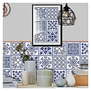 Tile Stickers Simple Blue White Stick on Tiles Bathroom PVC Self Adhesive Wall Tiles Kitchen Stick on Wall Tiles Waterproof Peel and Stick Floor Tiles Self Adhesive Tiles for Walls (Size : 15x15x10pc