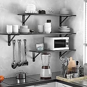 Heavy Duty Shelf Brackets, 8 in X 5 in Wall Mount L Steel Bracket for Floating Shelf, Black, 4Pack