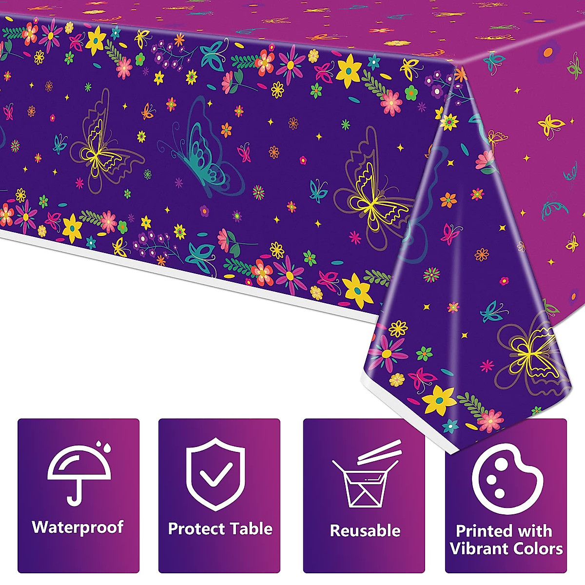 XJLANTTE 4 PCS Movie Party Tablecloths Decorations - Butterfly Plastic Table Cover, Magic Butterfly Rectangular Tablecloth for Kids Baby Shower Birthday Supplies, 51 x 86.6 Inch