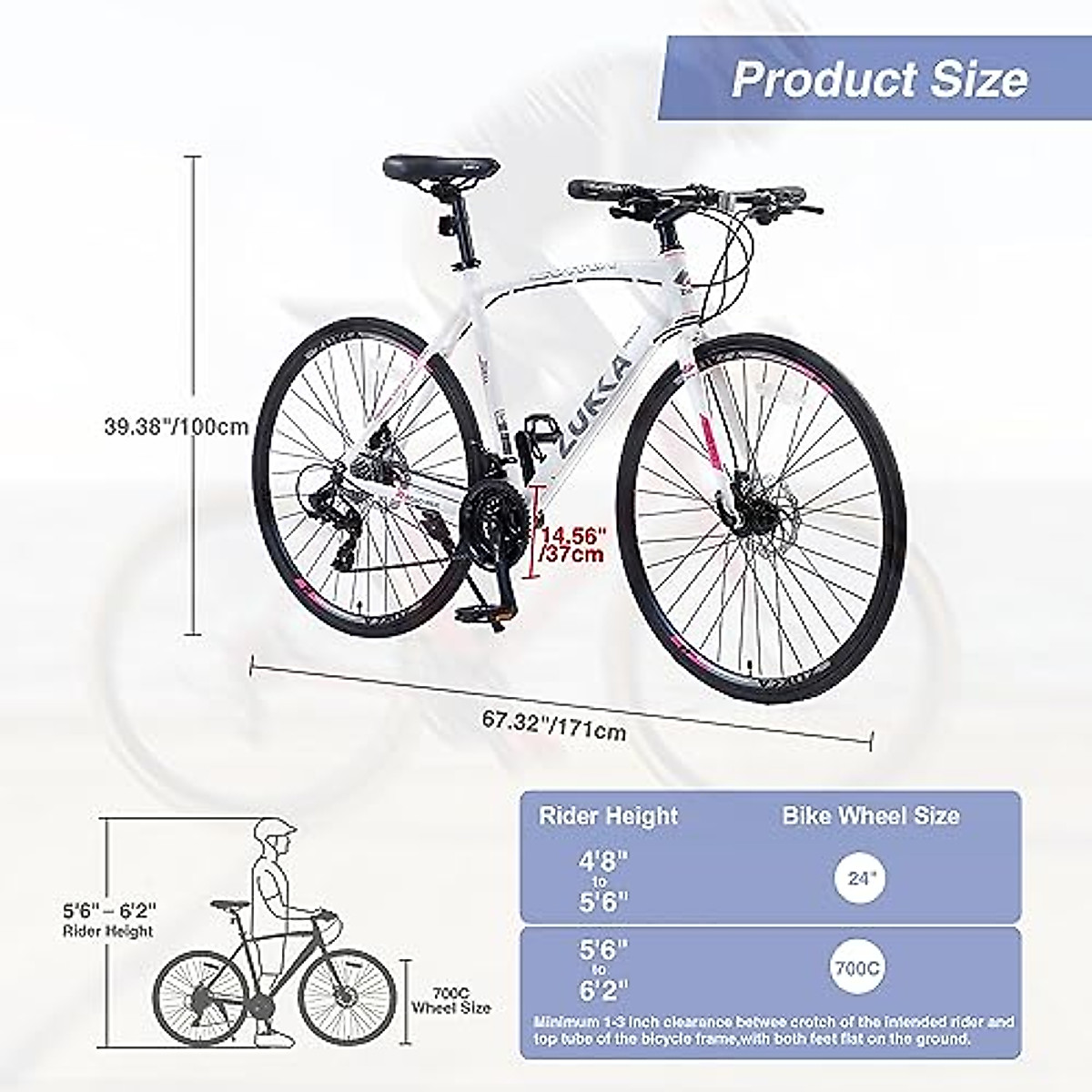 MAKELEN Road Bike for Men and Women Alloy Frame City Bicycle 700 c Wheel Set / 24 Speed/Disc Brake White&Grey