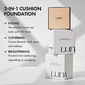 LUNA 50-Hours Conceal Fixing Cushion Foundation SPF 37 (#23 Medium Beige), Refill Included, Semi-Matte Finish, Full Coverage Korean Makeup
