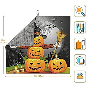 Halloween Pumpkins Printed Drying Mat For Kitchen Ultra Absorbent Microfiber Dishes Drainer Mats Non-Slip Silicone Quick Dry Pad - 18 X 16inch