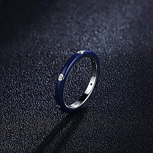 Santuzza Stackable Enamel Ring 925 Sterling Silver Stacking Cubic Zirconia Eternity Colorful Rainbow Band Rings (Small, Navy Blue, 5.5)