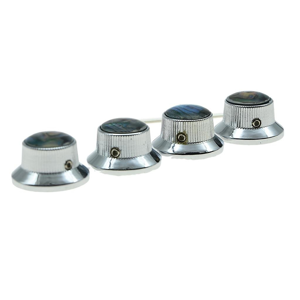 KAISH 4x Abalone Top Chrome LP Top Hat Knobs with Set Screw Metal Bell Knobs for Guitar Bass with 6mm Shaft Pots