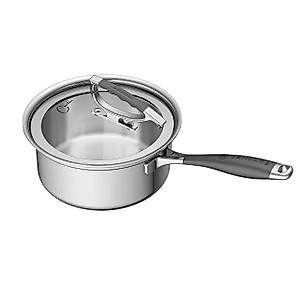 CookCraft by Candace | 3 Quart Tri-Ply Bonded Stainless Steel Aluminum Core Dishwasher Safe Sauce Pan with Glass Latch Lid
