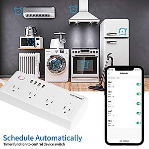 Smart Power Strip Work with Alexa, Google Home, 4.92ft Surge Protector Extension Cord, 4AC Outlets and 4 USB Charging Ports, Timer Schedule, Remote Control via Smart Phone, Smart WiFi Outlets