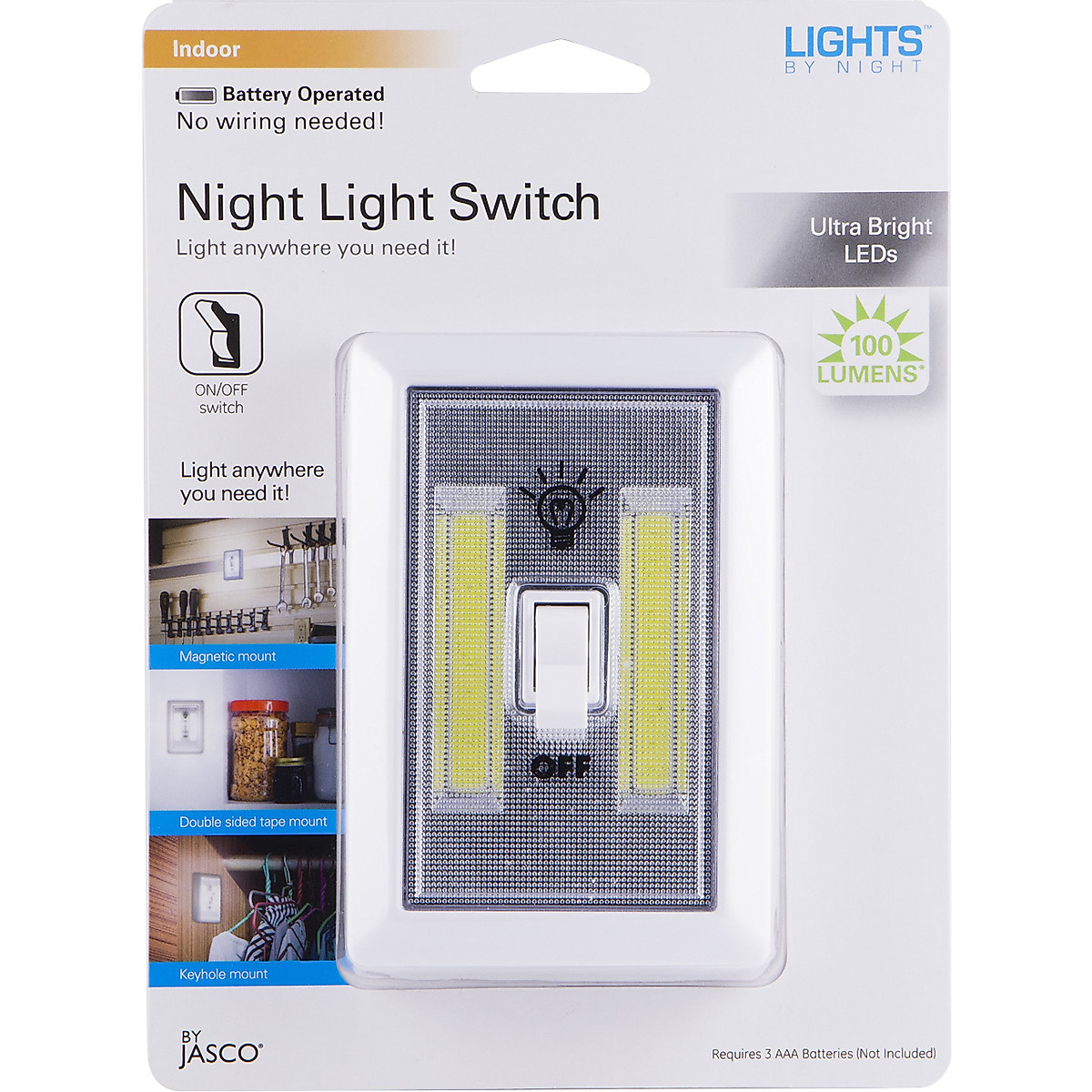 Lights by Night Wireless LED Light Switch, Battery Operated, 100 Lumens, Tap Light, Portable Light Switch, Wireless, Stick-On LED Lights, Under Cabinet, Closet, Basement and More, 39641 White