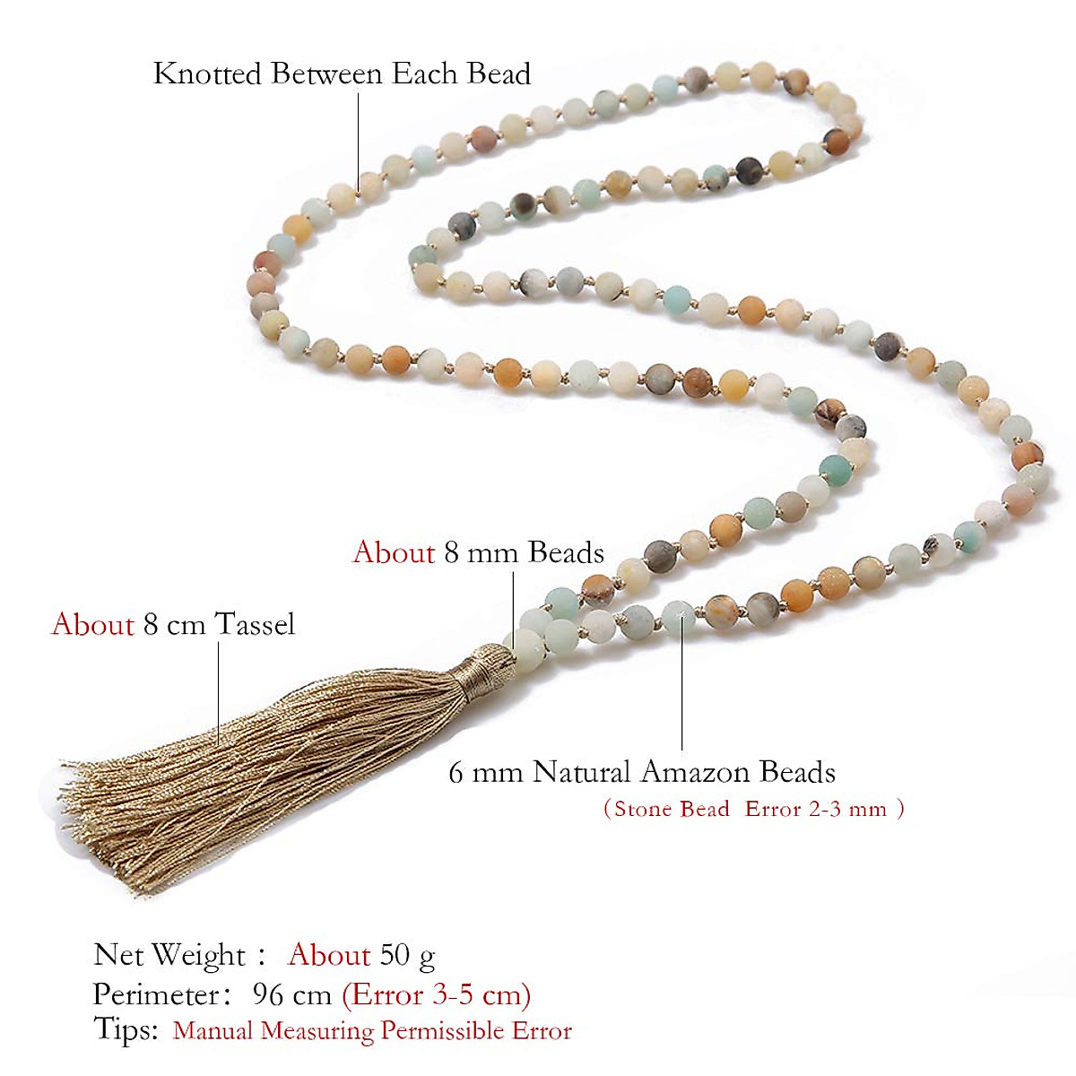 BALIBALI 6MM Mala Beads Necklace Natural Stone Meditation Statement Necklace Japa Yoga Rosary Prayer Charm Beaded Tassel Necklace