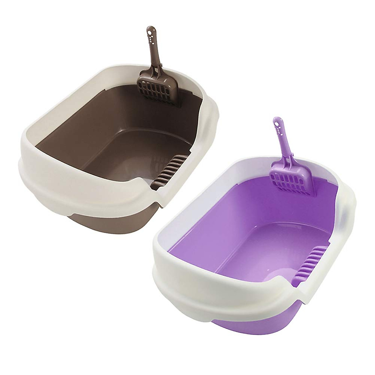 TEHAUX Cat Litter Box Self Cleaning Pet Cat Hut- Semi- Enclosed Cat Litter Box Practical Cat Cleaning Bath Basin Plastic Cat Toilet (Coffee, Size M) 15.72X11.79X4.52in