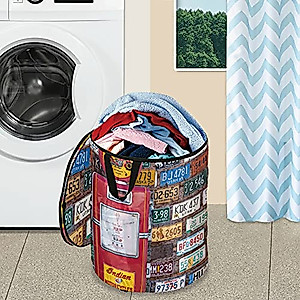 Old American License Pop Up Laundry Hamper Collapsible with Lid Dirty Clothes Hamper Laundry Basket Storage Baskets Organizer for Home, Laundry, Travel