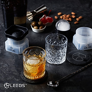 LEEBS Whiskey Set - Whiskey Gifts for Men - Whiskey Glasses Set of 2, 2 Large Sphere Ice Molds, 2 Slate Coasters, Gift Box - Bourbon Gifts for Men, Dad, Husband, Birthday, Anniversary, Christmas