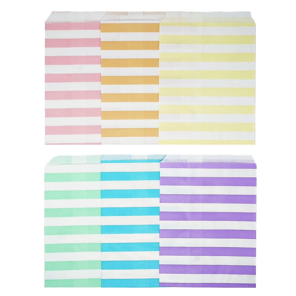 Food Safe Biodegradable Paper Candy Favor & Treat Bags For All Parties - 48 Count Assorted, 7x5 Size - By Chloe Elizabeth (Rainbow Pastel Mix)