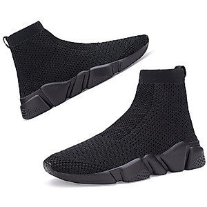 Santiro Tennis Shoes Womens Slip On Shoes Lightweight High Top Sneakers Comfortable Walking Shoes Casual Running Gym Shoes All Black 8 US