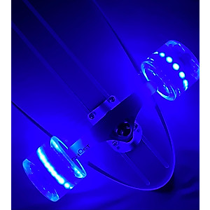 Clear Longboard with Light Up LED Wheels, 48" Pintail Riptide. Acrylic clear skatboard for all ages. weight limit 230 lbs. Made in USA