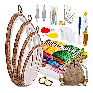 Embroidery Kit for Kids and Adults - Complete 160-piece Crossstitching Kits for Beginners - Fun Interactive Embroidery Family Kit with 100 Embroidery Thread Colors, Pendant Hoops and Tool Bag