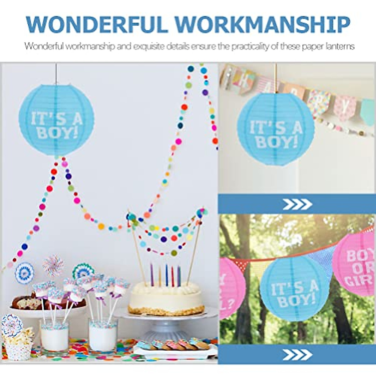 Gadpiparty Gender Reveal Hanging Ornament 3Pcs Party Paper Lanterns Baby Shower Lanterns Round Folding Lanterns Its a Boy Lanterns Birthday Party Hanging Decorations (Sky- Blue) Japandi Decor
