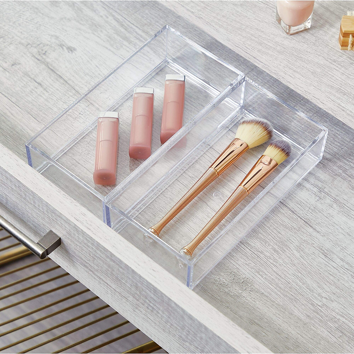 IDesign Decorative Countertop Vanity Tray Organizer for Bathroom, Bedroom, Closet, Entryway, The Clarity Collection – 4” x 8” x 2”, Clear, Small