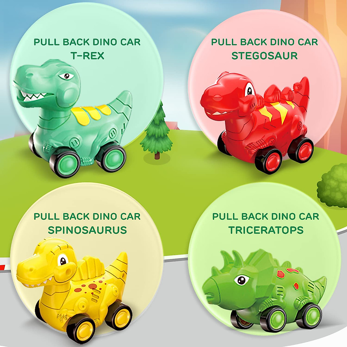 TOY Life Toddler Car Toy for 1+ Year Old, Dinosaur Transport Carrier Truck with 4 Pull Back Dinosaur Cars Dino Figures, Dinosaur Toys for Kids 1 2 3 4 5+, Christmas Birthday Gift for 18M+ Boys Girls