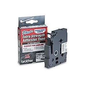 Brother 3/8 Inch x 26.2 Feet Black on White Tape with Super Strong Adhesive (TZS221)