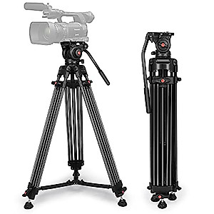 YoTilon Heavy Duty Tripod,70.8 Inch Professional Video Tripod with Fluid Head and Max Loading 17.6 LB, Universal QR Plate, for HDSLR and Interchangeable Lens Cameras, Camcorder.