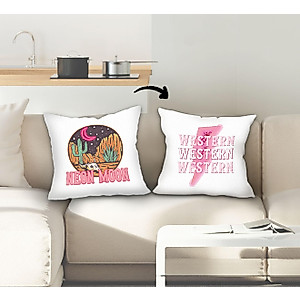 FLDAS Preppy Pillow Covers 18x18, Western Pillow Cases, Pink Western Decor, Western Gifts for Women, Western Preppy Neon Moon Cactus Desert Lightning Reversible Throw Pillow Covers