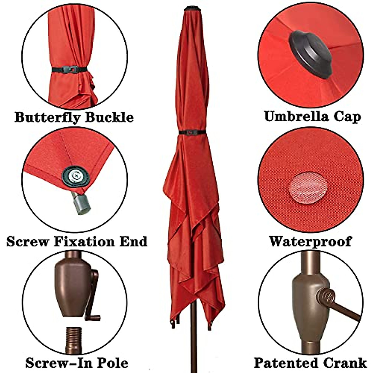 NOWENSOL Patio Umbrella Rectangular Outdoor Table Umbrella with Crank & Push Button Tilt for Terrace, Backyard, Garden, Courtyard, Swimming Pool, Lawn, 6.5x10ft (Dark Red)