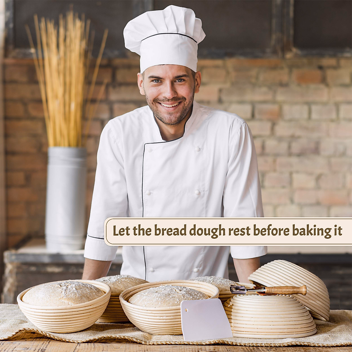 Sourdough Bread Baking Supplies Starter Kit, Banneton Proofing Basket Round 9" Set of 2, Bread Making Tools, Bread Basket Gift Set by CRISS ELITE