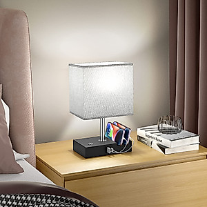 aooshine Touch Lamp with USB C+A Charging Ports-Table Lamp for Bedroom with 3 Levels Brightness(Low/Medium/Hight), 3 Way Dimmable Bedside Nightstand Lamp with 2 Phone Slots (Include Bulb)