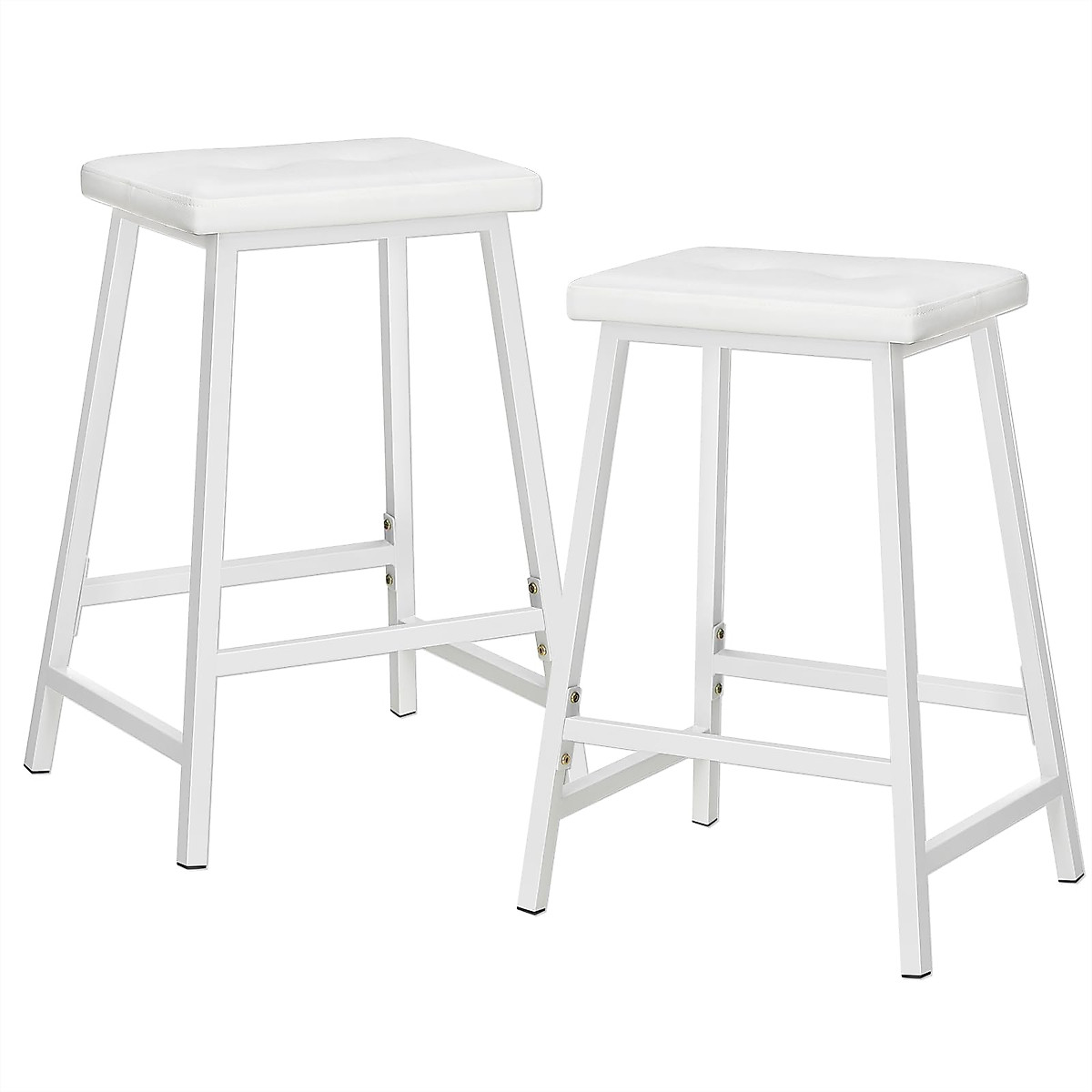 MAHANCRIS Bar Stools, Set of 2 PU Upholstered BarStools, 23.6-Inches Bar Chairs, Counter Height Bar Stools for Kitchen, Dining Room, Bar, Easy Assembly, White BABW04R01