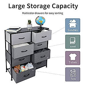LLappuil 8 Drawer Dresser for Bedroom, Fabric Dresser Chests of Drawers Tower, Tall Dresser Drawers for Clothes Storage Organizers, Closet Dresser Drawers for Nursery, Living Room, Hallway, Grey