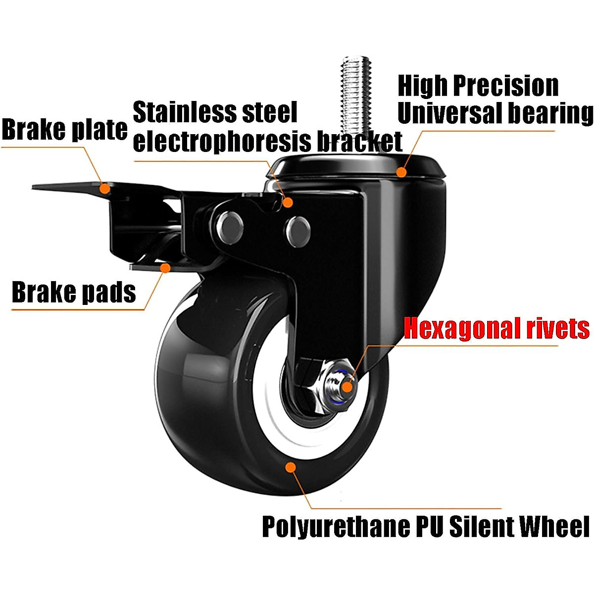 Swivel Lever Casters, Heavy Duty Swivel Casters Upgrade Your Furniture - with Brake, Double Lock and Noiseless Precision Bearings and Brake - Easy to Install