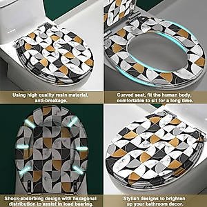 Round Toilet Seat Marble Repeating marble texture Geometry floor Mosaic Resin Toilet Seat with Quietly Close Quick Release Hinges Decorative Toilet Seat with Cover Easy to Clean and Install