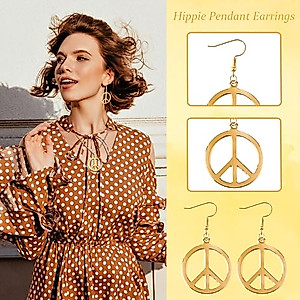 Peace Sign Necklace Earrings Set for Women Hippie Costume Accessories 70s Outfits for Women Hippie Jewelry for 60s 70s Party Favors Decorations