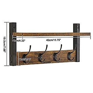 YMYNY Coat Rack Shelf Wall Mounted, Coat Hooks Set of 2, Entryway Coat Hanger with 8 Hooks, 31.5" Wall Floating Shelf with Hat Rack, for Kitchen, Bedroom, Bathroom, Rustic Brown UHWS001H-2