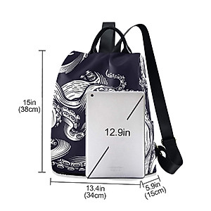 ALAZA Hand Drawn Octopus Animal Navy Blue Backpack Purse for Women Anti Theft Fashion Back Pack Shoulder Bag
