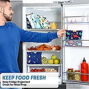 6 Pieces Reusable Snack Bags for Kids Sandwich Bags Snack Pouch Zipper Cartoon Washable Lunch Bags for Food Storage, 7 x 7 Inch, 6 Styles (Cute Style)