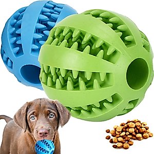 Dog Ball Chew Puppy (2 Pack), for Aggressive Chewers, Interactive Puppy Dog Toy, Puzzle Teething Toy, Essential Brain Stimulating, Dog Treat Ball Small Breed