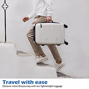 Coolife Luggage Expandable 3 Piece Sets PC+ABS Spinner Suitcase 20 inch 24 inch 28 inch (white, 3 piece set)